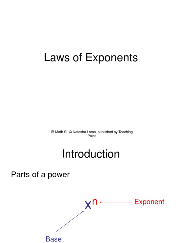 Laws of Exponents: IB Math SL © Natasha Lamb, Published by Teaching ...