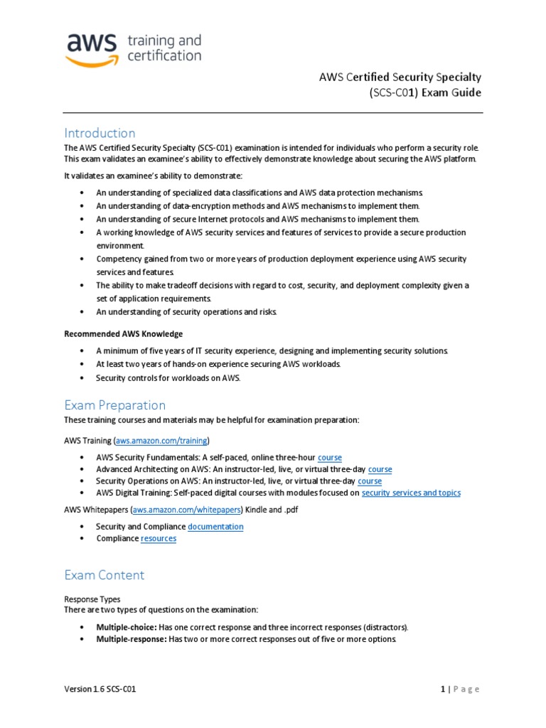 AWS Certified Security Specialty - Exam Guide - v1.6 - FINAL | PDF ...