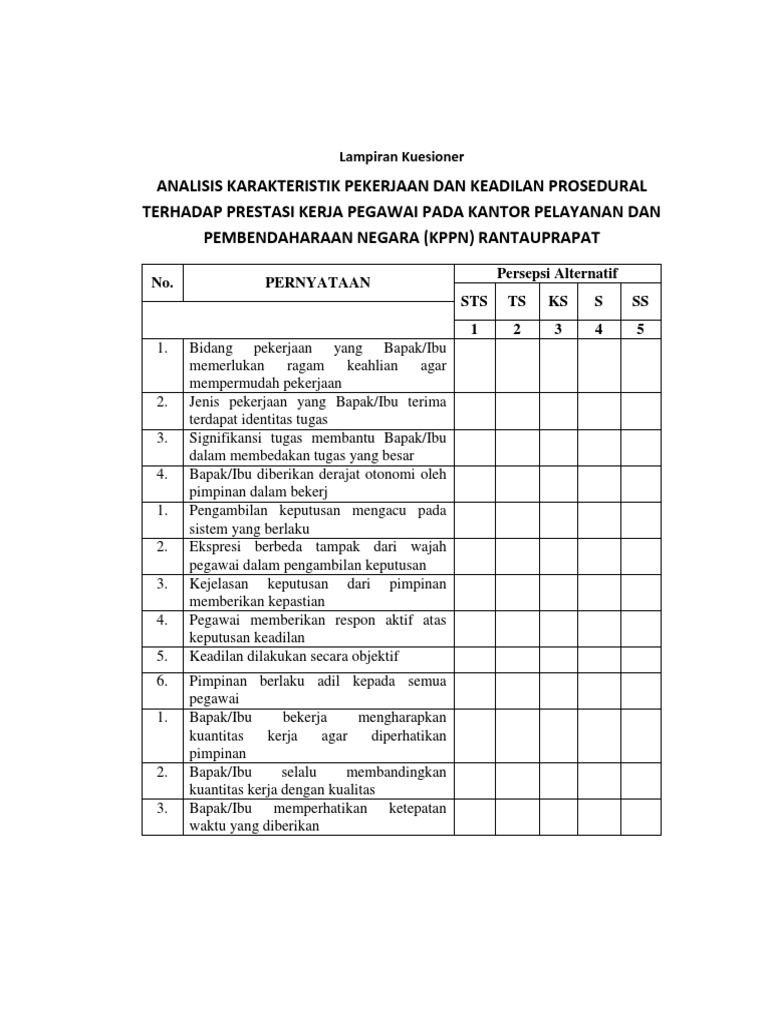 7 Lampiran I Kuesioner Proposal | PDF