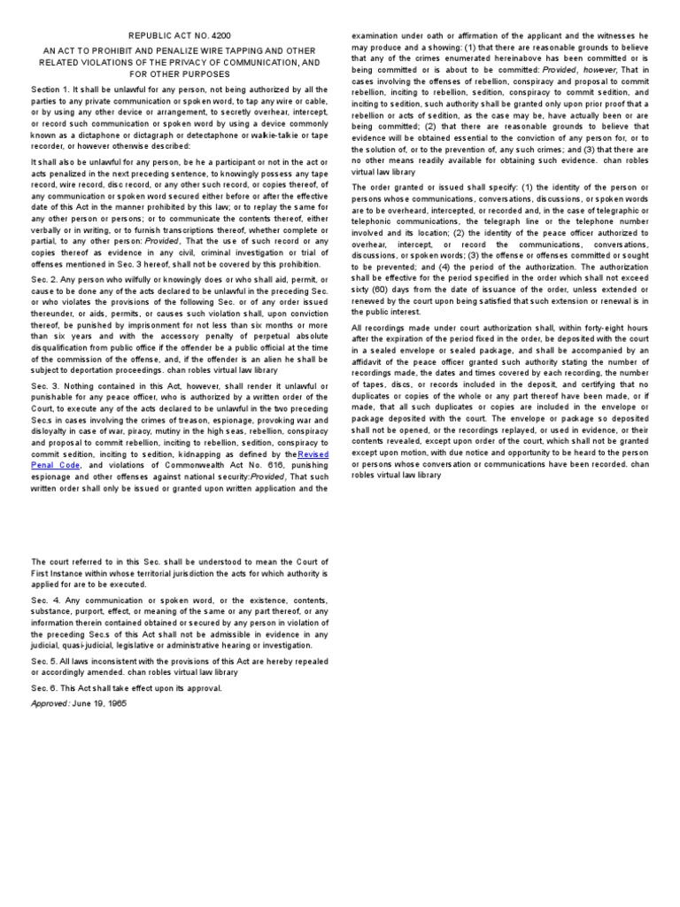 Anti Wiretapping Act | PDF | Telephone Tapping | Crime & Violence