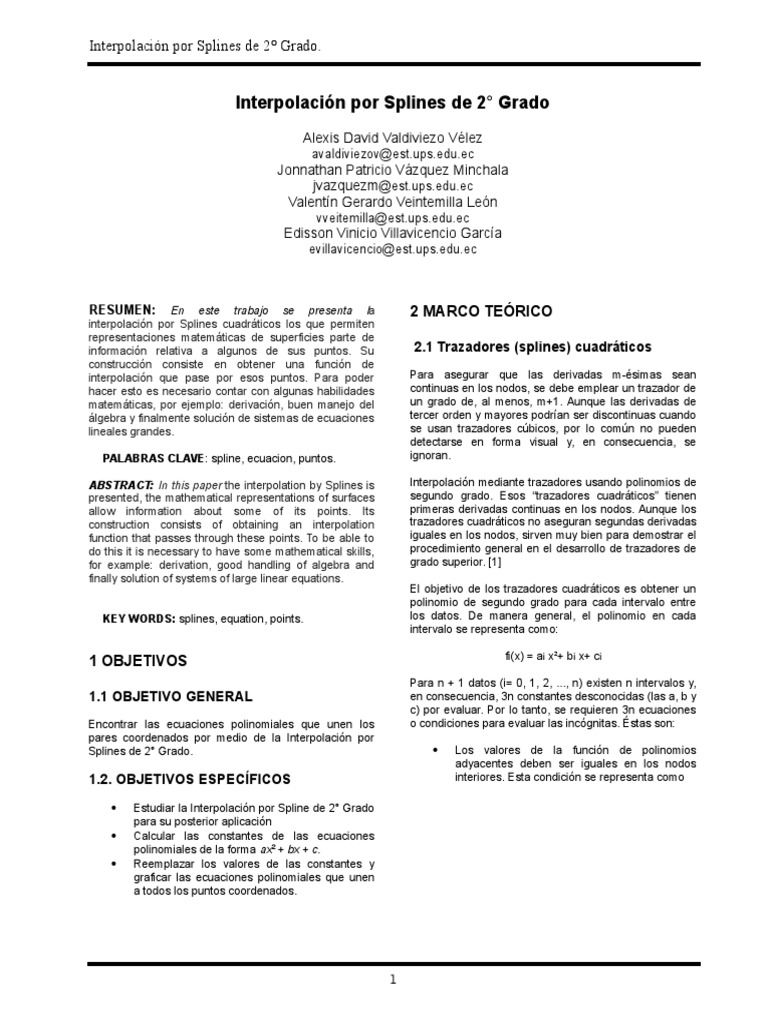 Interpolación por Splines Cuadráticos | PDF | Spline (Matemáticas ...