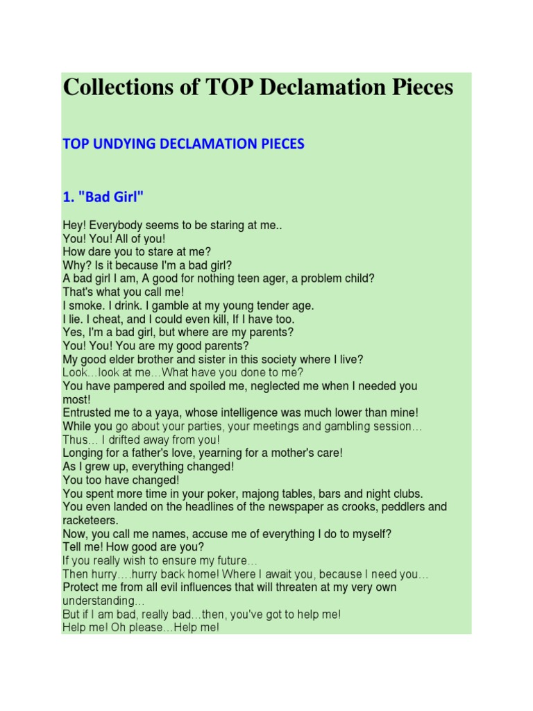 Collections of TOP Declamation Pieces | PDF