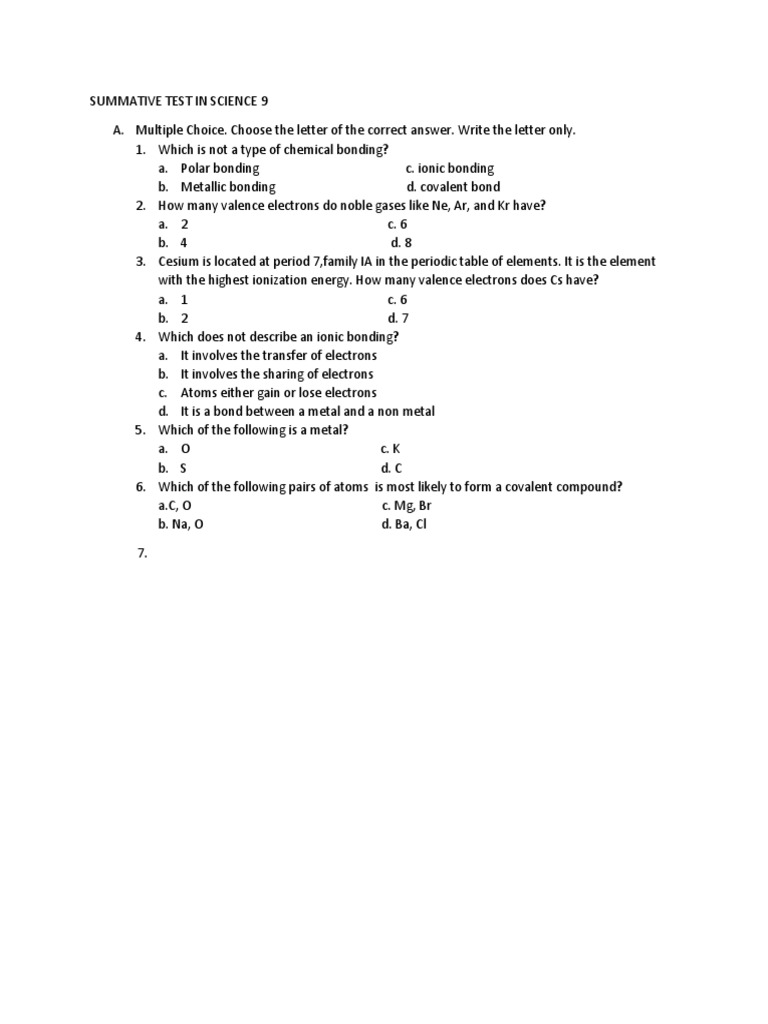 Summative Test in Science 9 | PDF
