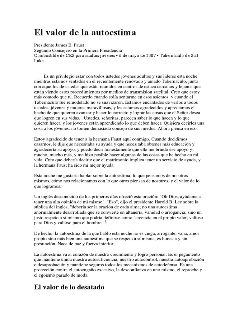 El Valor de La Autoestima | PDF | Profeta | Amor