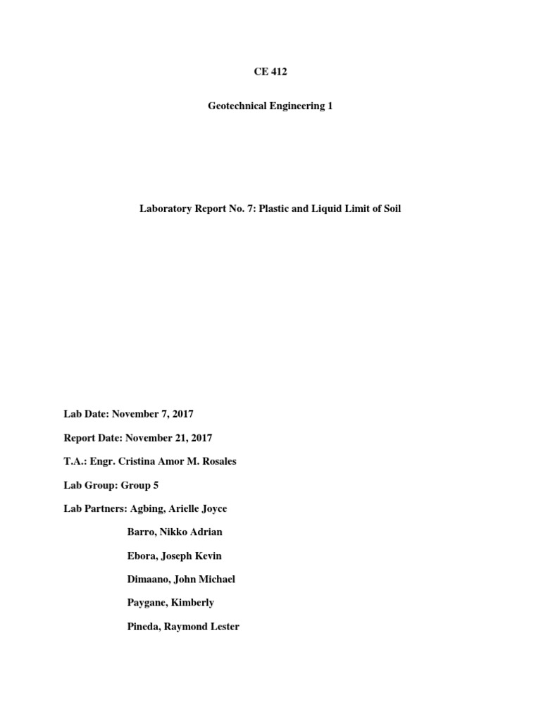 Lab Report No. 7 Plastic and Liquid Limit of Soil | PDF | Natural ...