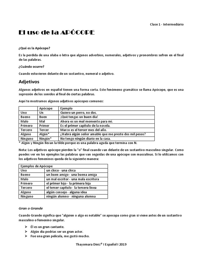 Clase 1 -El Uso de La APÓCOPE | Adjetivo | Sustantivo