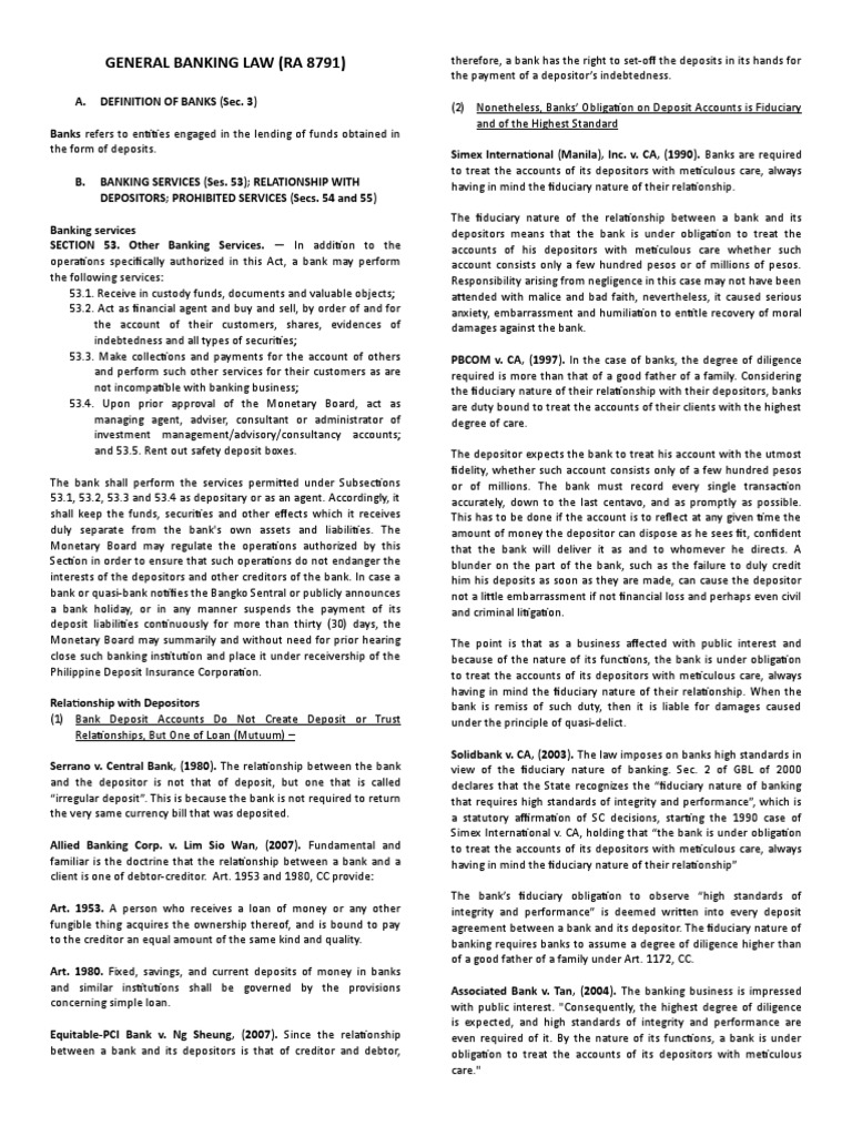General Banking Law Ra 8791 Pdf Deposit Account Fiduciary