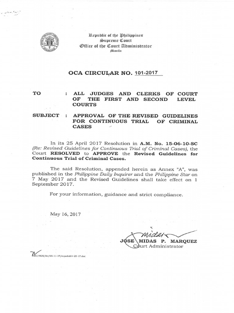 OCA-Circular-No.-101-2017 Revised Guidelines For Continuous Trial | PDF