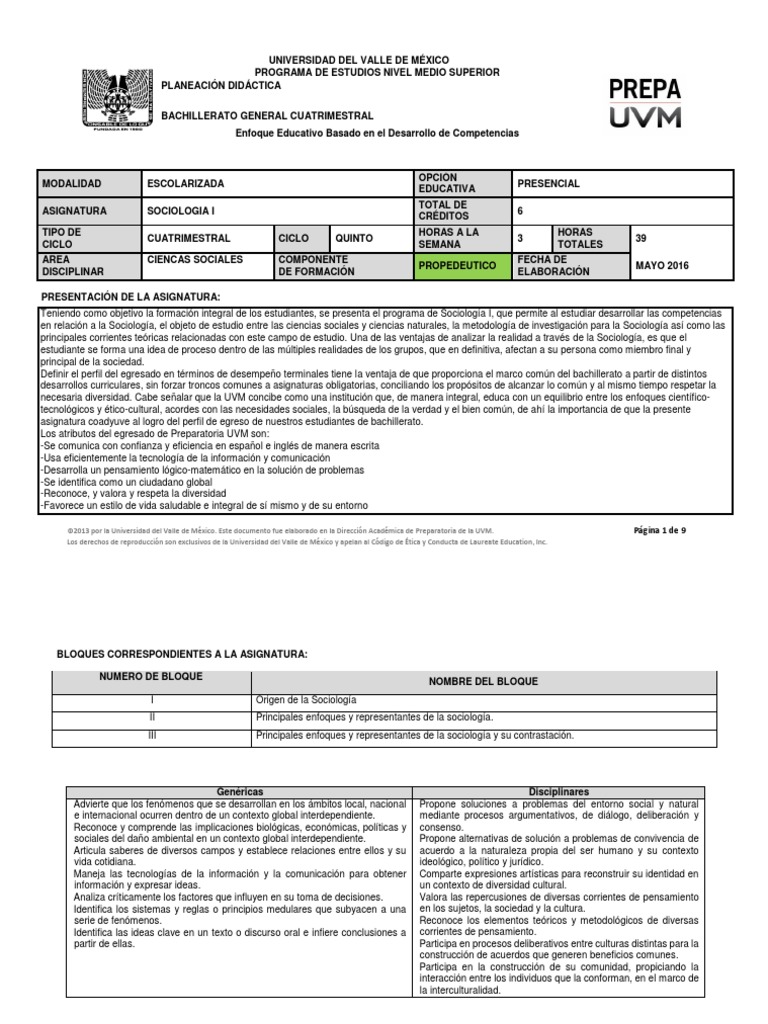 Planeacion Sociologia I | PDF | Sociología | Science