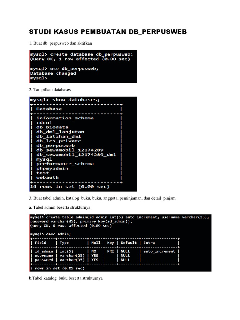Studi Kasus Pembuatan Database Perpusweb BSI Semester 2 | PDF