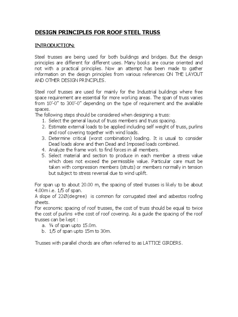 Design Principles For Roof Steel Truss1 | PDF