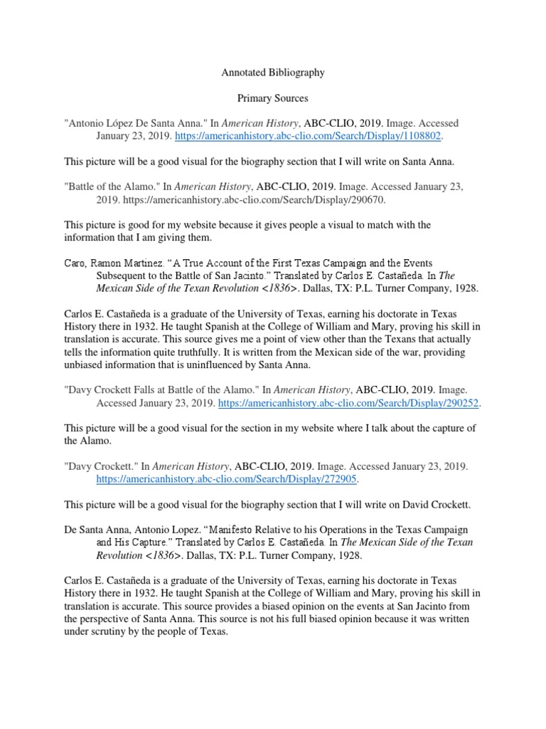 Annotated Bibliography on the Alamo | PDF | Battle Of The Alamo | Texas ...