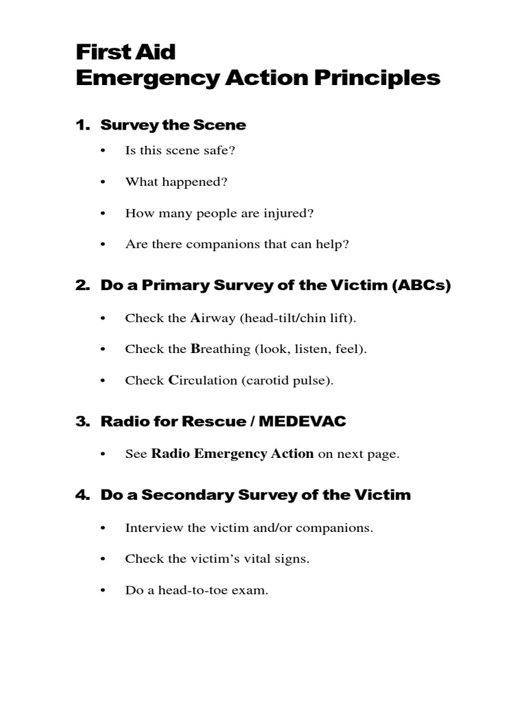 First Aid Emergency Action Principles: 1. Survey The Scene | PDF