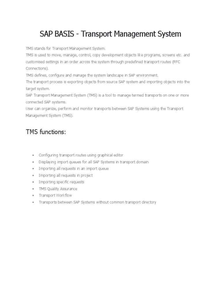 SAP TMS: Transport Management System Explained | PDF | User (Computing ...