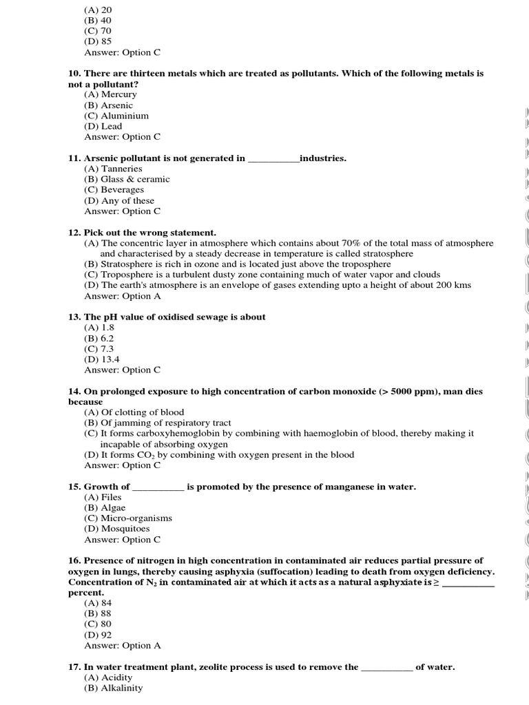 Environmental Engineering MCQs PDF | PDF | Atmosphere Of Earth ...