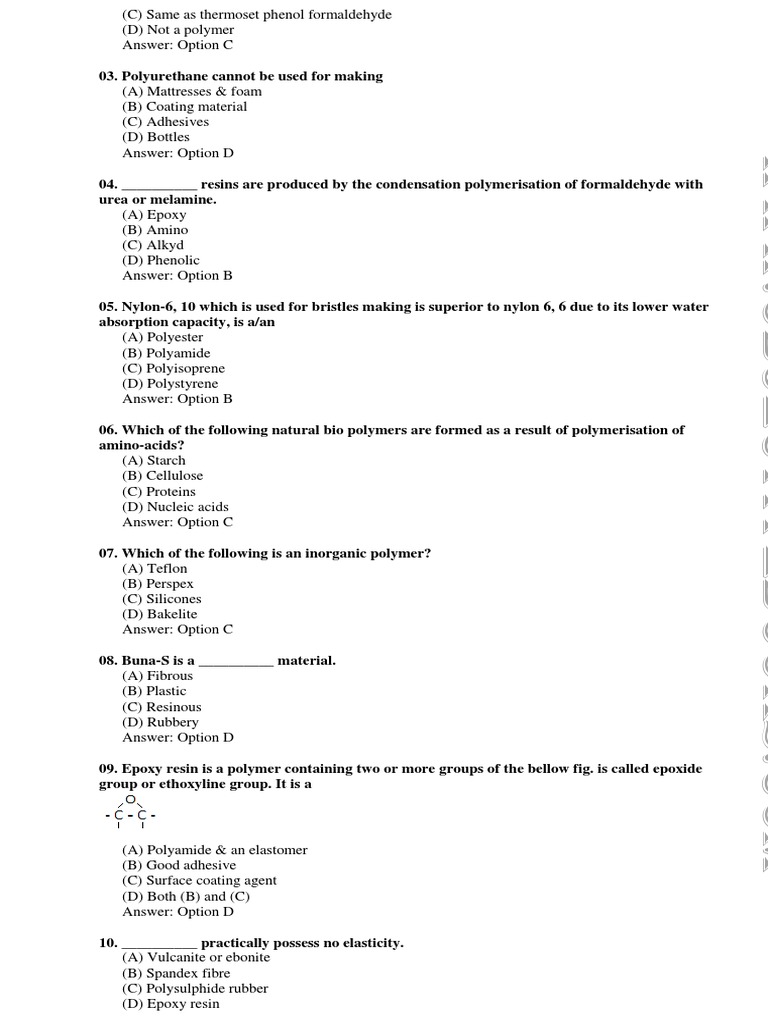 Polymer Multiple Choice Questions | PDF | Thermoplastic | Polymers