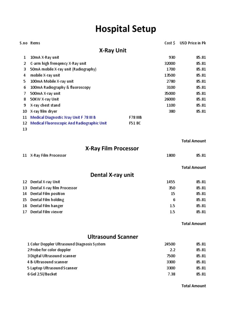 Hospital Equipment Cost Overview | PDF | Radiography | Medical Ultrasound