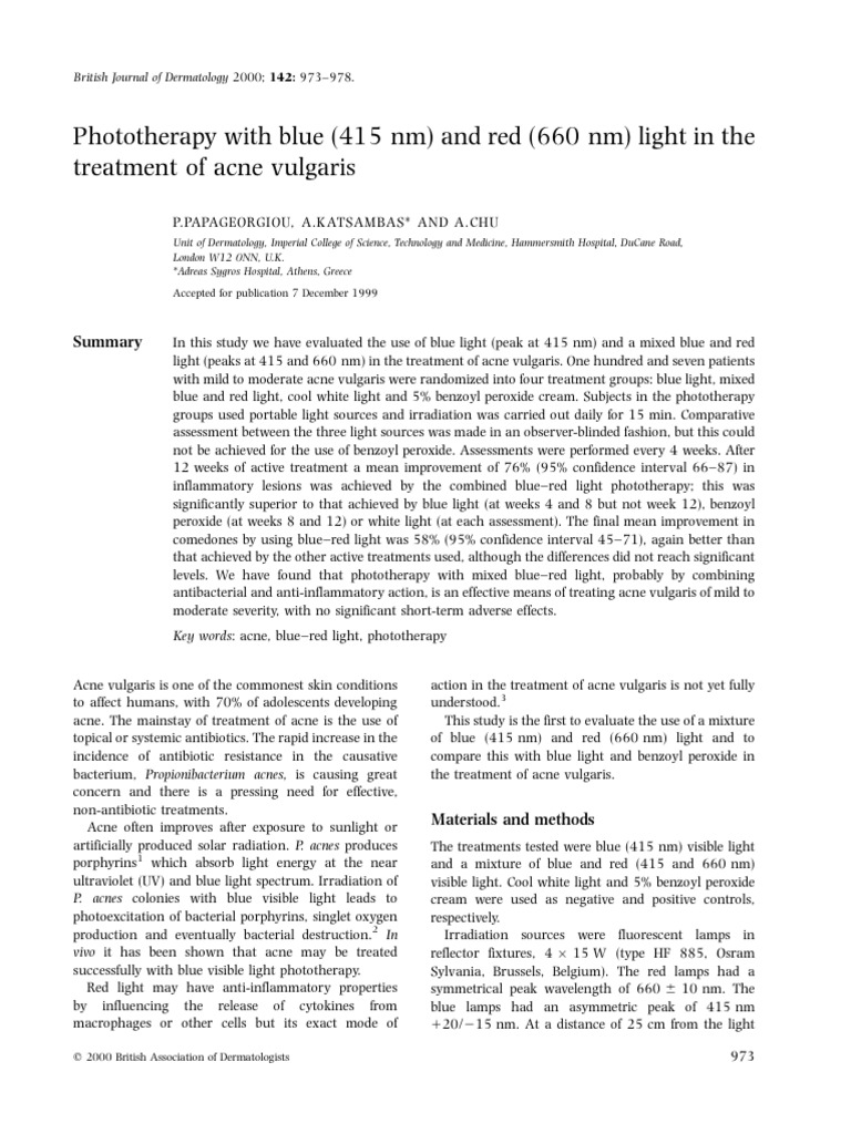 Phototherapy With Blue (415 NM) and Red (660 NM) Light in The Treatment ...