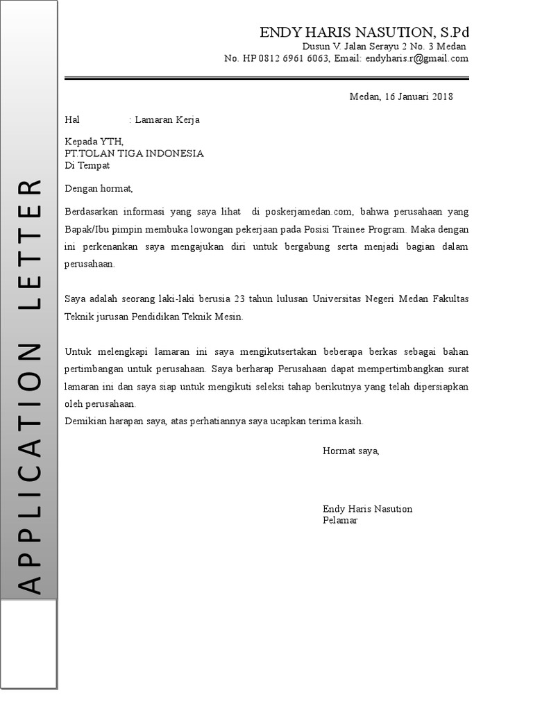 Contoh Application Letter-Tolan Tiga | PDF
