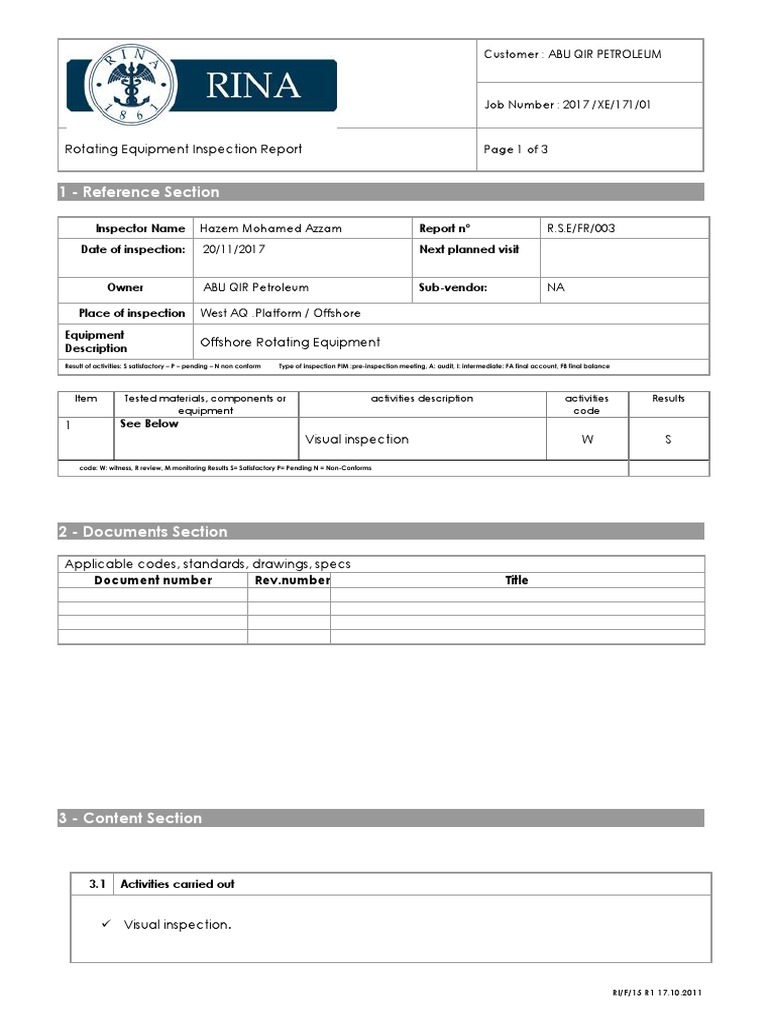 1 - Reference Section: Rotating Equipment Inspection Report | PDF ...