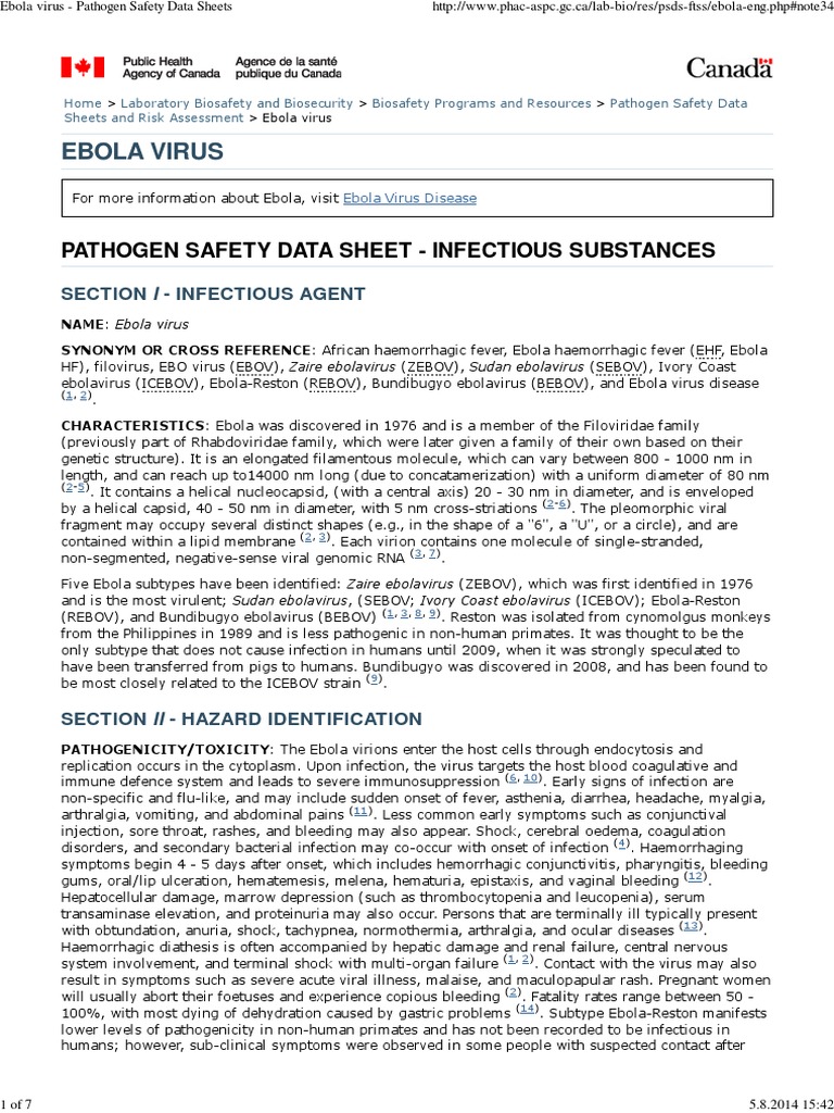 Ebola Virus - Pathogen Safety Data Sheets | PDF | Ebola Virus Disease ...