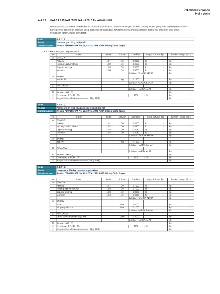 AHSP Permen 28 TH 2016 - Pek. Besi Alumunium | PDF