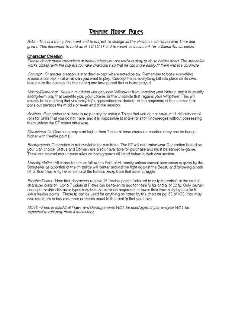 Vampire House Rules | PDF | Law