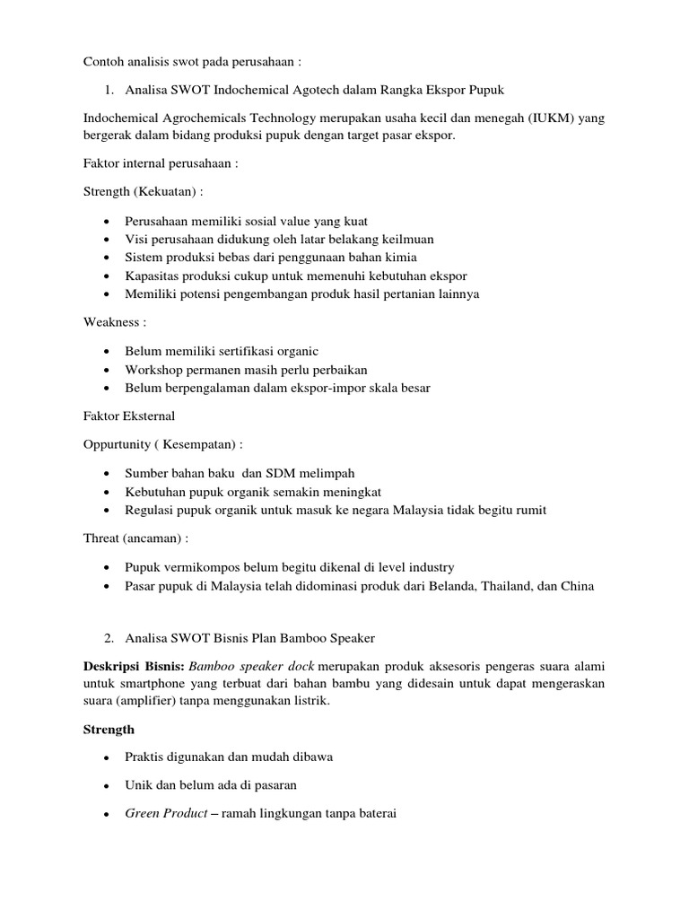 Contoh Analisis SWOT Perusahaan Indonesia | PDF | Bisnis