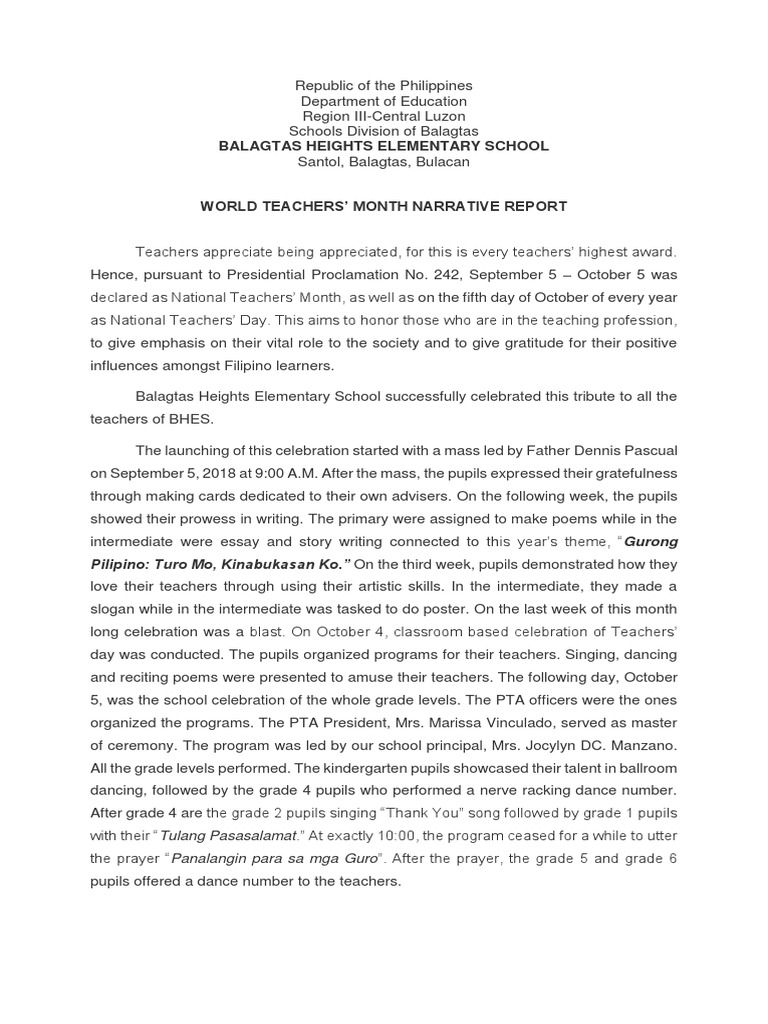 Narrative Report. | PDF | Teachers | Behavior Modification