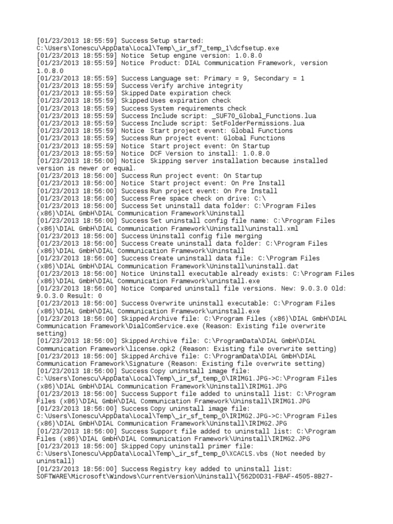 DIAL Communication Framework Setup Log | PDF | Windows Registry | Computer File