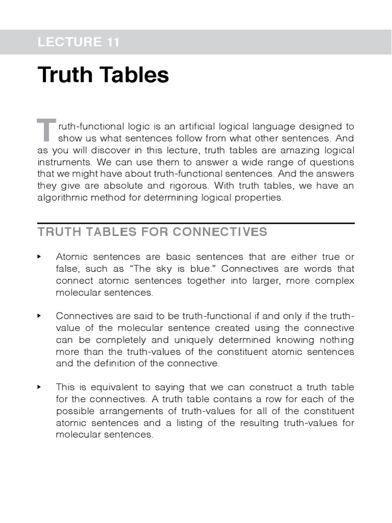 Truth Tables For Connectives | PDF | Syntax (Logic) | Truth