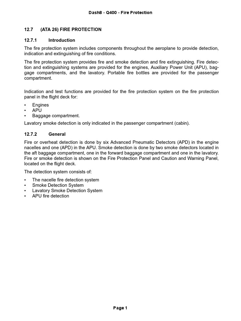 Dash 8 Q400 Fire Protection Systems | PDF | Smoke | Fires