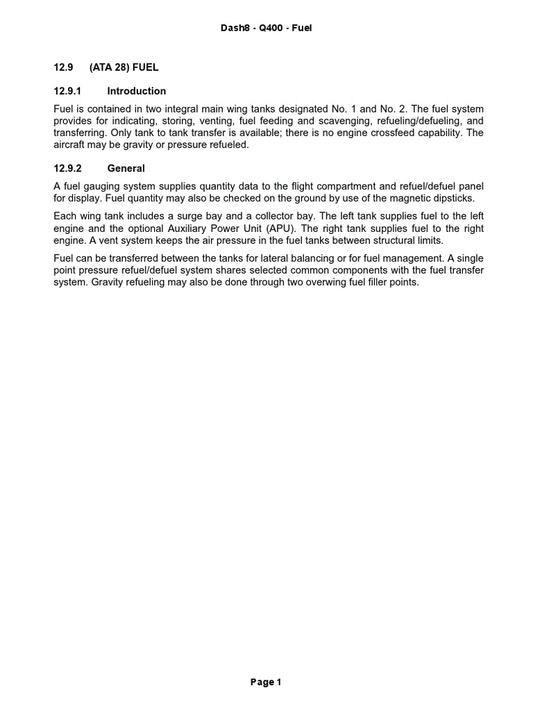 Dash 8 Q400 Fuel System Overview | PDF | Aerial Refueling | Valve