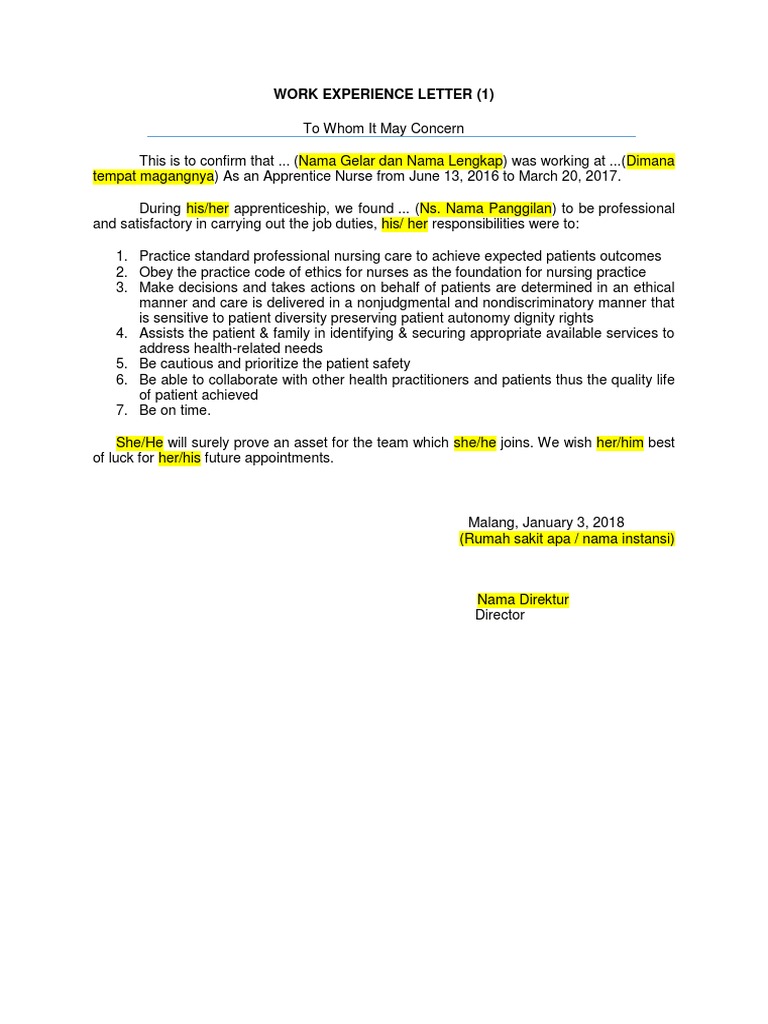 Work Experience Letter | PDF | Patient | Apprenticeship