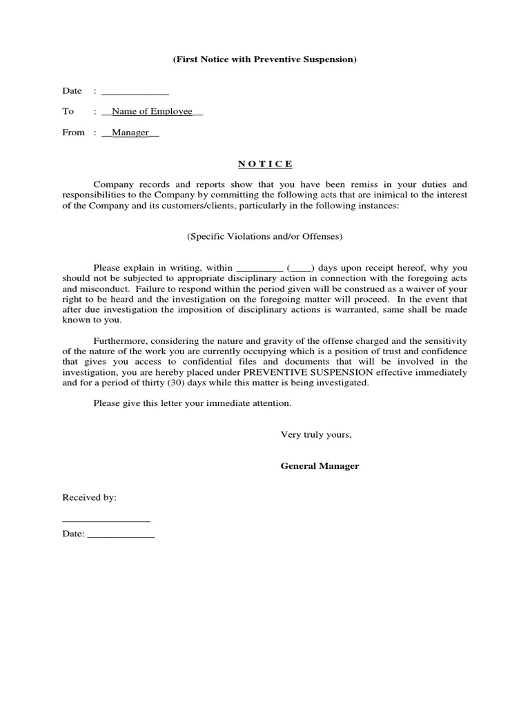 First Notice With Preventive Suspension | PDF