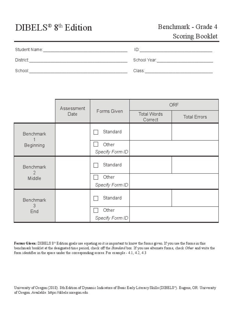 Dibels 8 Benchmark 4 Scoring | PDF | Nature