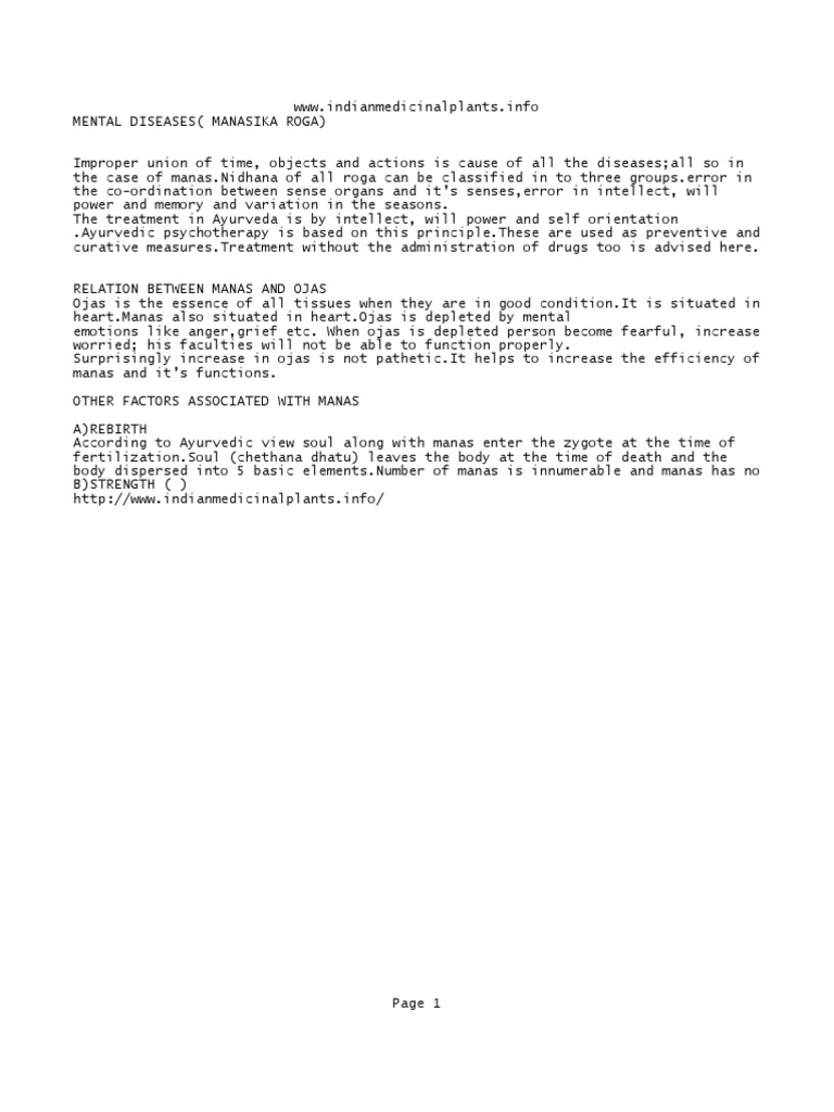 Mental Diseases Manasika Roga1 | PDF