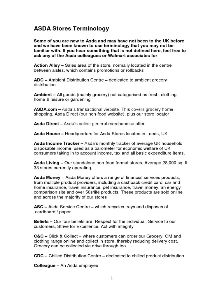 Asda Stores Terminology | PDF | Grocery Store | Retail