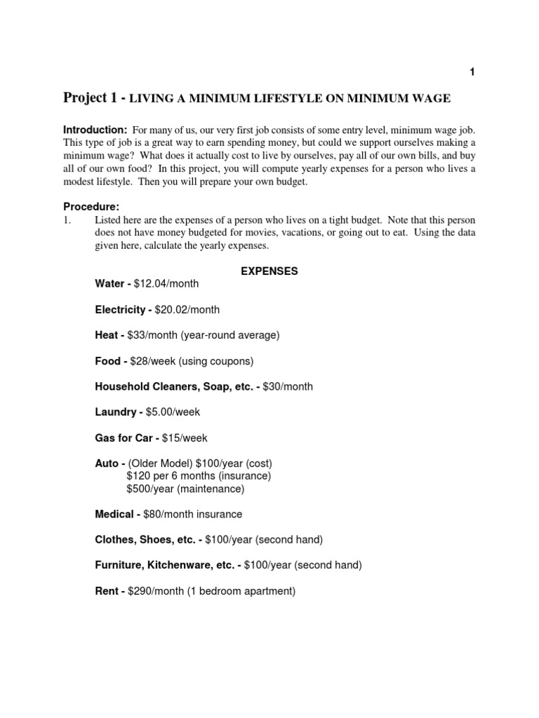 Project 1 - : Living A Minimum Lifestyle On Minimum Wage | PDF ...