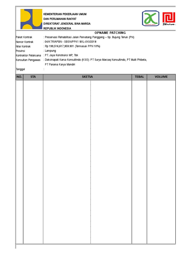 Form Opname Patching | PDF
