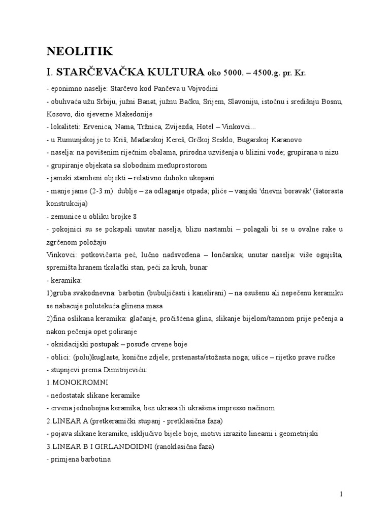 Kulture Neolitik I Eneolitik | PDF