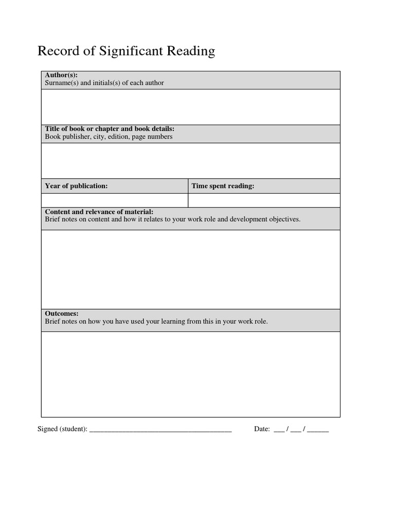 Significant Reading Record Template | PDF