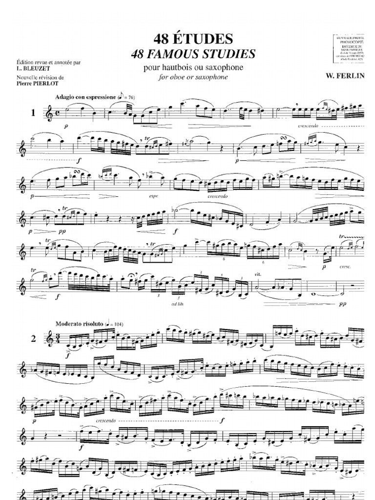 Ferling Pierlot 48 Fameuses Etudes Pour Hautbois Ou Saxophone | PDF