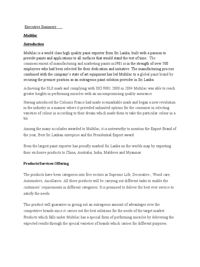 Executive Summery | PDF | Brand | Paint