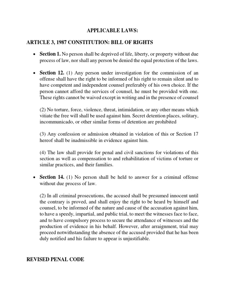 Applicable Laws | PDF | Torture | Crime & Violence