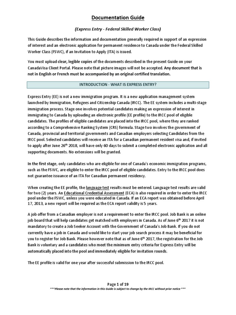 Express Entry Guide for FSW Applicants | PDF | International English ...