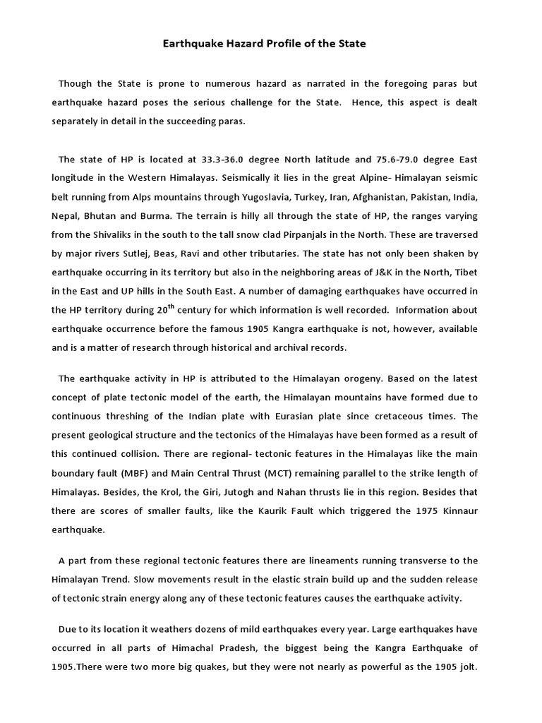 Earthquake Hazard Profile | PDF | Earthquakes | Himalayas
