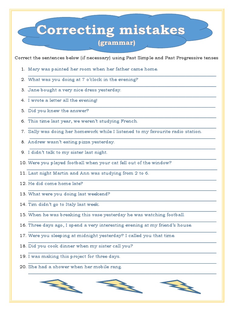 Correcting Mistakes Past Simplepast Progressive Grammar Drills - 99227 ...