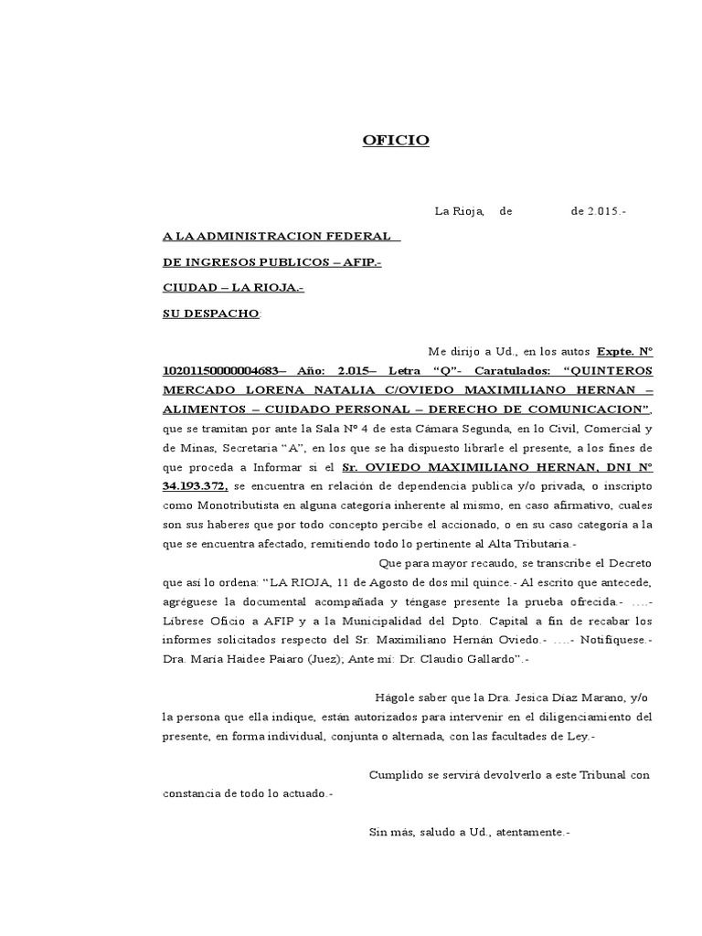 Oficio Afip Quinteros Final | PDF