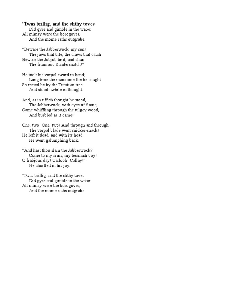 'Twas Brillig, and The Slithy Toves | PDF | General Fiction